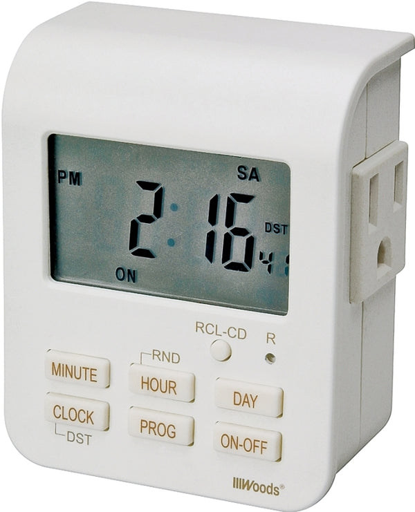 Woods 50009 Digital Timer, 15 A, 125 V, 1875 W, 3 -Outlet, 7 days Time ...