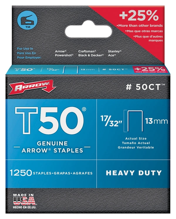 Arrow T50 Series 50CT24 Staple, 3/8 in W Crown, 17/32 in L Leg ...